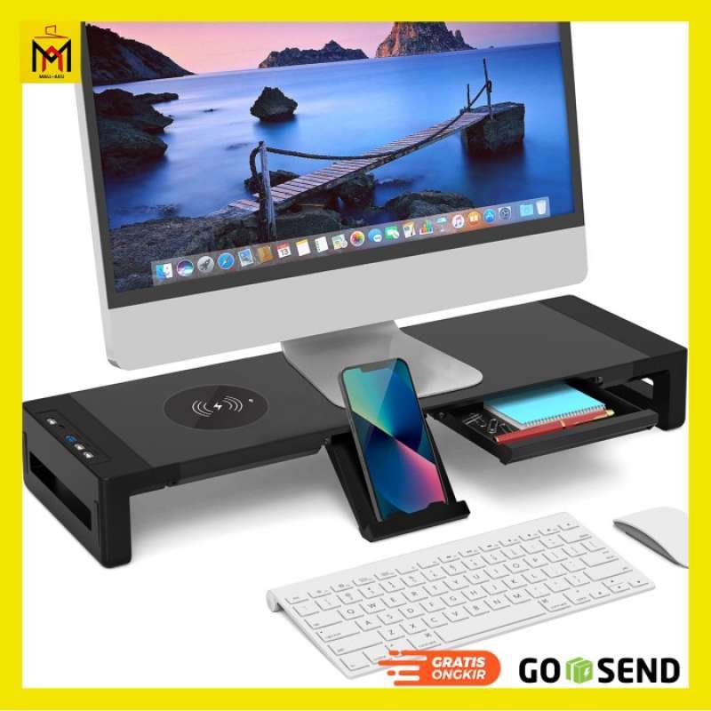 Jual Meja Laptop Desk Monitor Stand With Wireless Charging & Usb Port ...
