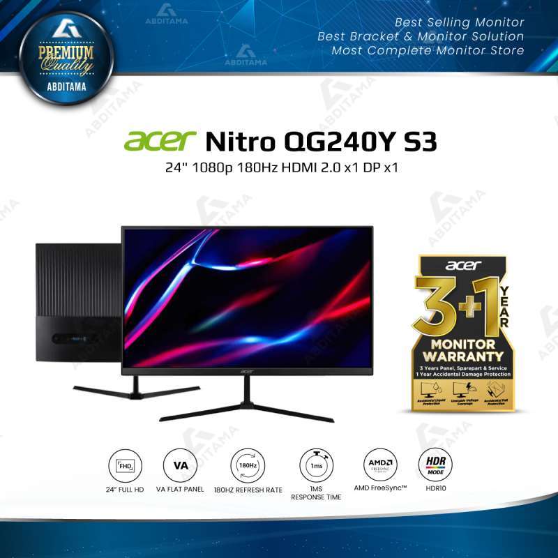 Jual Monitor LED ACER NITRO QG0 QG240Y 24 1080p 180Hz HDMI 2.0 x1 DP x1 ...