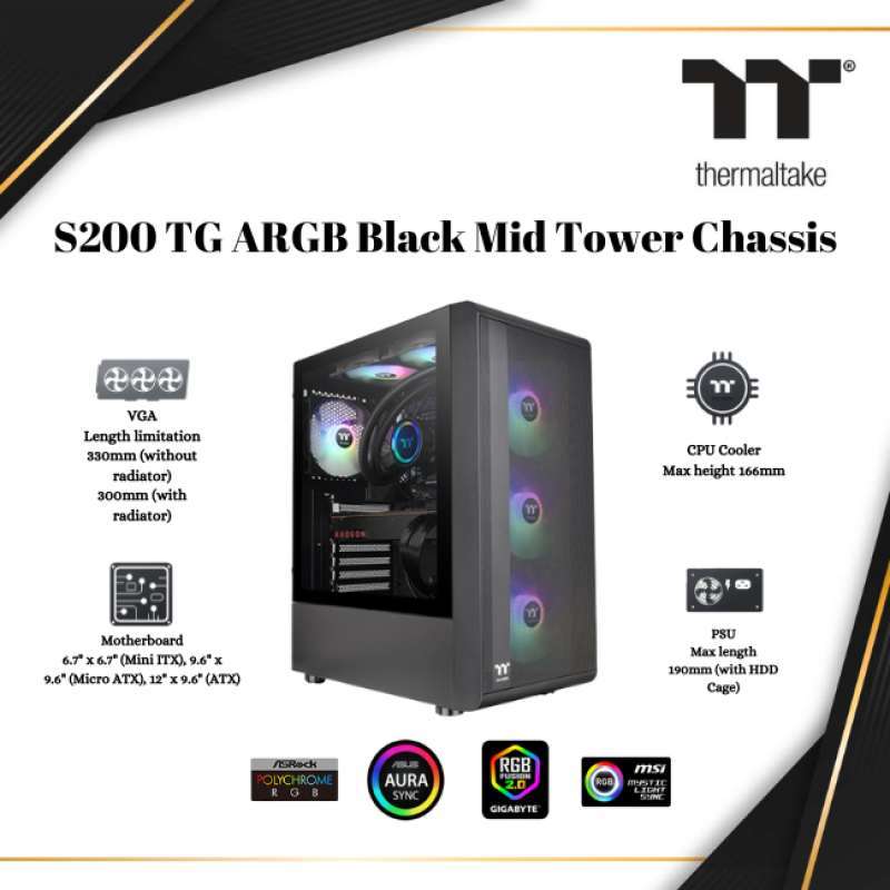 Promo Casing Thermaltake S200 TG ARGB Mid Tower Chassis | Black |CA-1X2 ...