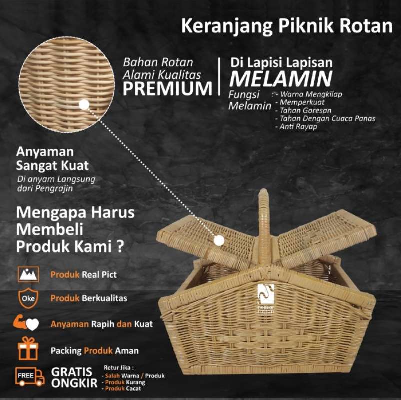 Promo Keranjang Piknik Rekreasi Rotan Murah Diskon 23% di Seller Honey ...