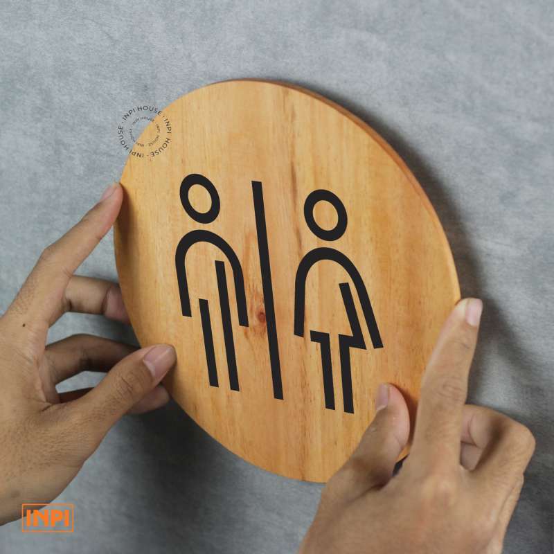 Jual Sign Kayu Mahoni Sticker Lingkaran Logo Toilet / Restroom Di ...
