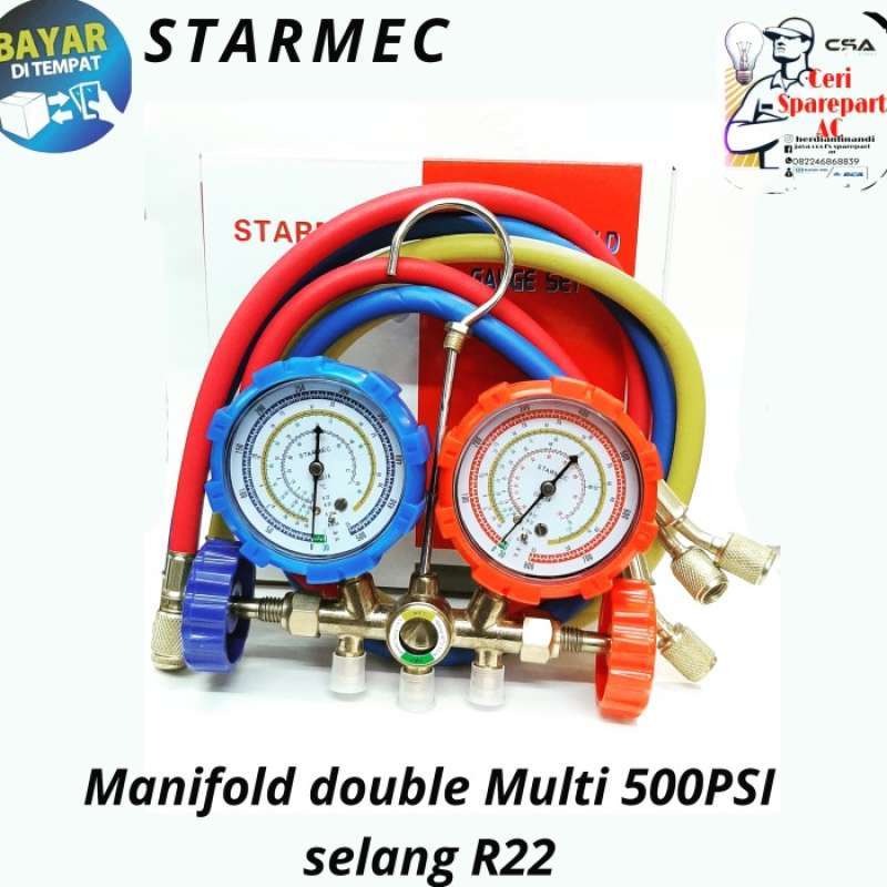 Promo STARMEC Manifold double Multi 500Psi alat ukur isi freon R32 R410 R22 Diskon 39% di Seller ...