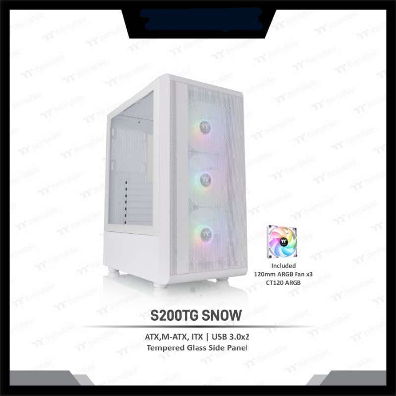 Promo Thermaltake Casing Pc S200 Tg Argb Snow Mid Tower Chassis White ...