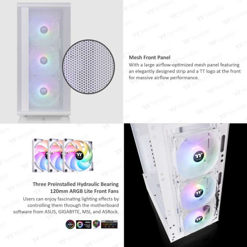 Promo Thermaltake Casing Pc S200 Tg Argb Snow Mid Tower Chassis White ...