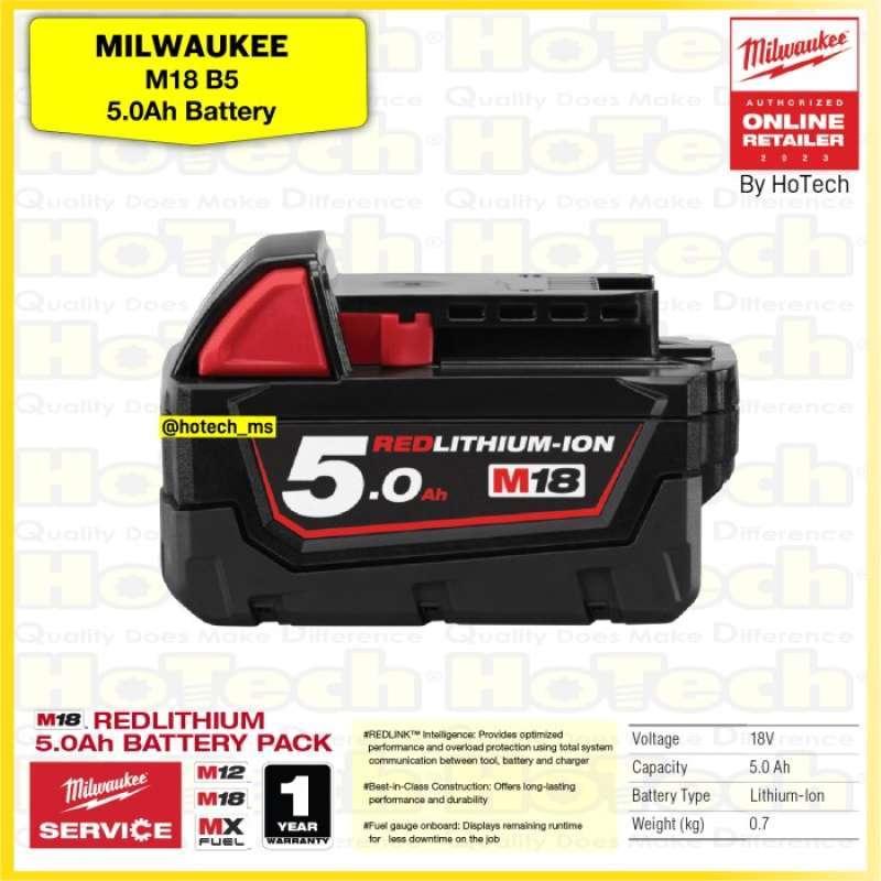 Promo Milwaukee Battery / M18B5 Redlithium 5.0Ah Battery Pack ...