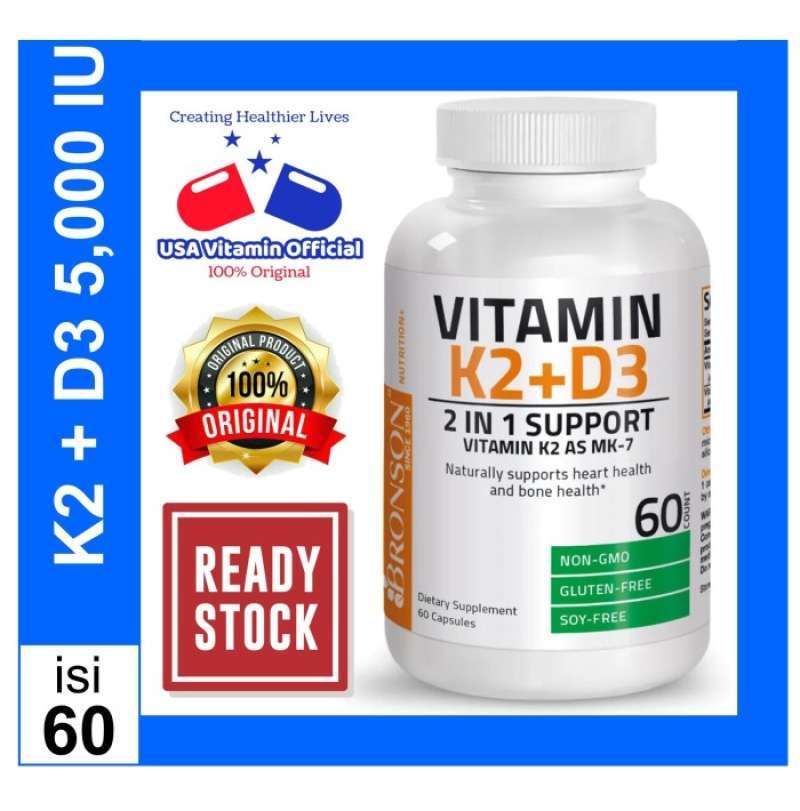 Promo BRONSON Vitamin K2 MK-7 Plus Vitamin D3 5,000 IU - 60 Capsules Diskon 23% di Seller Zami ...
