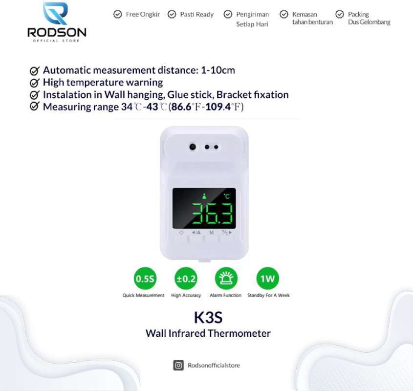 Promo K3S Wall Infrared Thermometer Termometer Dinding Tembak Suhu Body ...