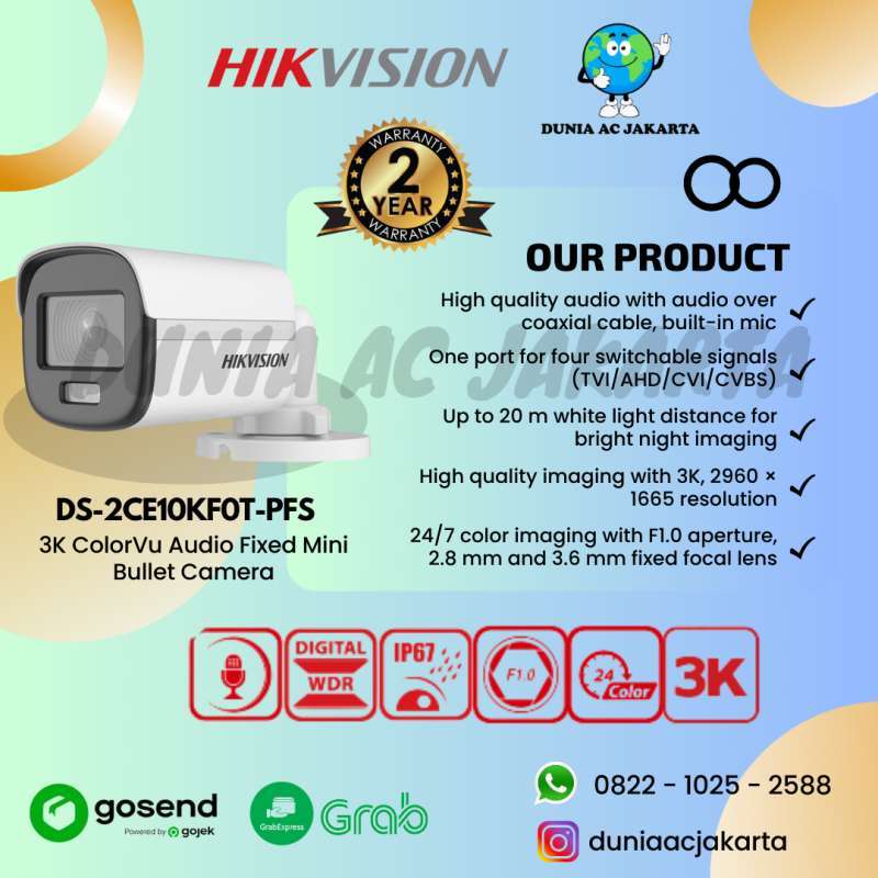 Jual Ds-2ce10kf0t-pfs - Hikvision Turbo Hd Camera 5mp Colorvu Audio Di ...