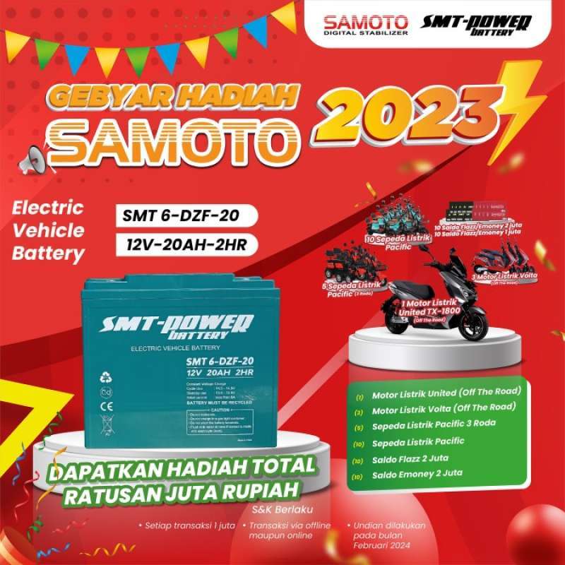 Promo SMT POWER 6-DZF-20 Electric Vehicle Battery 12V 20AH Aki Selis ...
