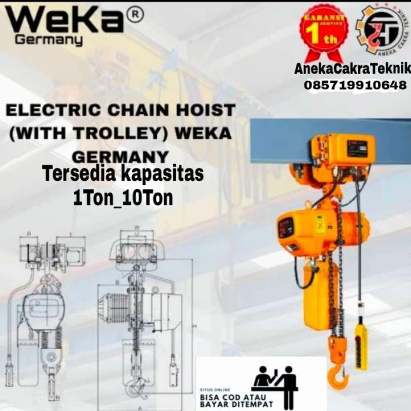 Promo Electric chain hoist 1 ton x 6 meter (plus trolley) WEKA GERMANY ...