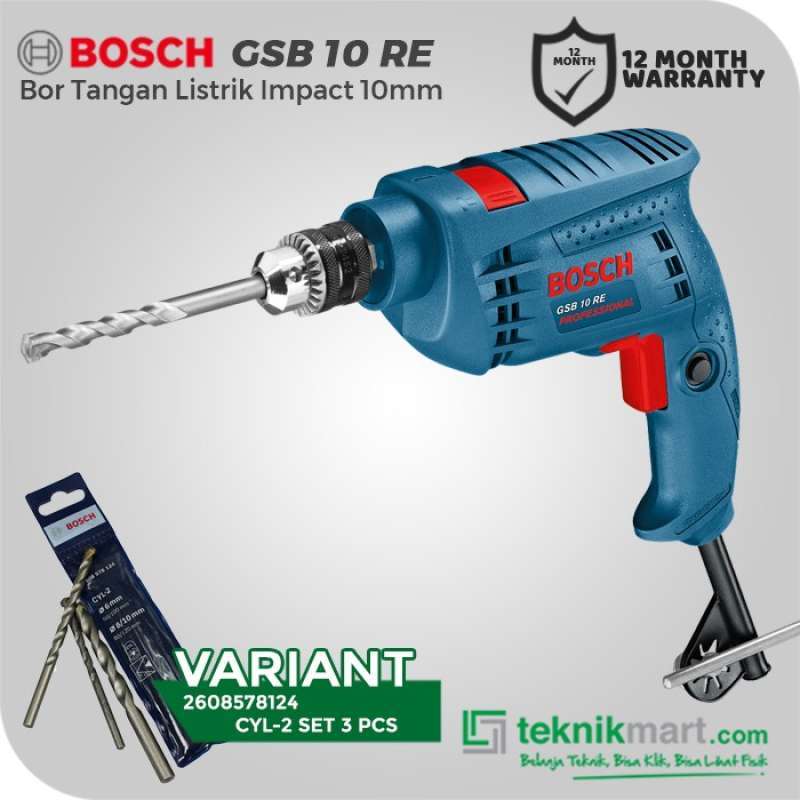 Jual Bosch Impact Drill / Bor Tangan Listrik Impact 500W 10mm GSB 10 RE di Seller Teknikmart.com ...