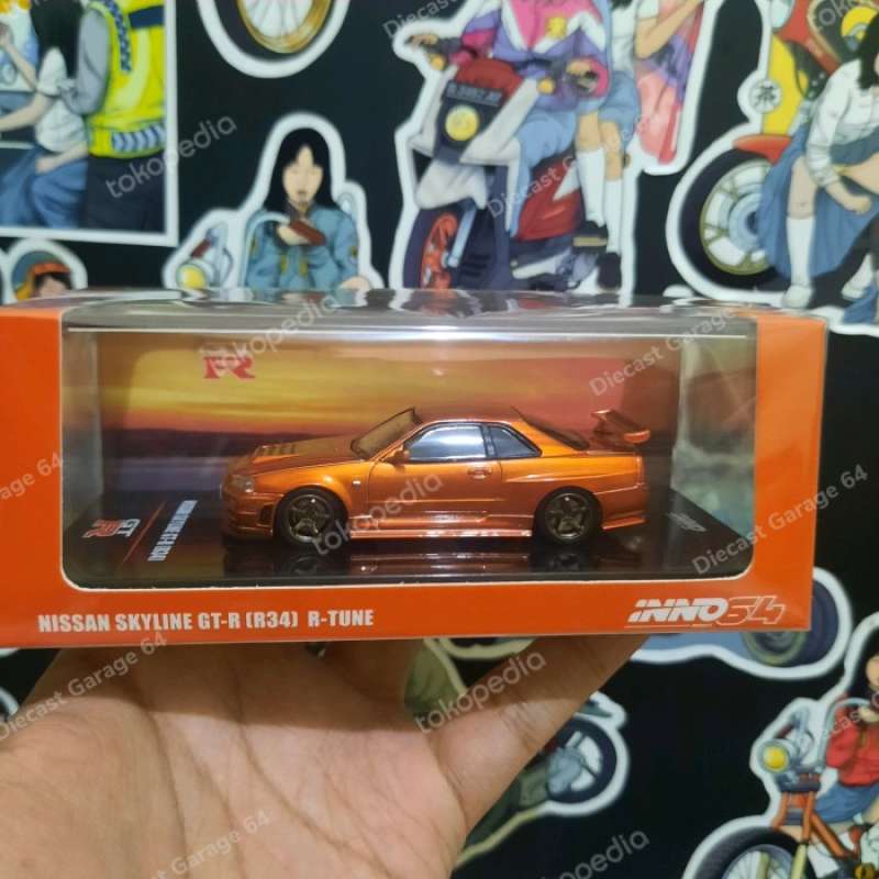 Promo INNO64 NISSAN SKYLINE GTR R34 R TUNE ORANGE 1:64 Scale Diecast ...