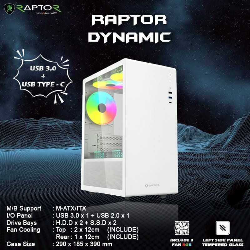 Jual Casing Raptor Dynamic - Matx Gaming Case With 3 Fan Usb Type-c ...