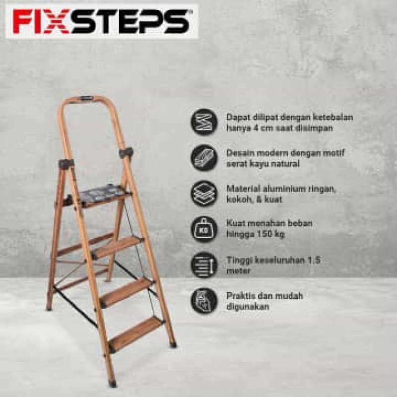 Promo Fixsteps Tangga Lipat Aluminium Slim 4 Step 1.3 Mtr Motif Kayu ...