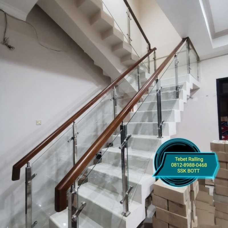 Promo Ralling Tangga Kaca Tempered Stainless 304 Handrail Kayu Diskon ...