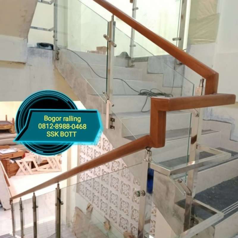 Promo Ralling Tangga Kaca Tempered Stainless 304 Handrail Kayu Diskon ...