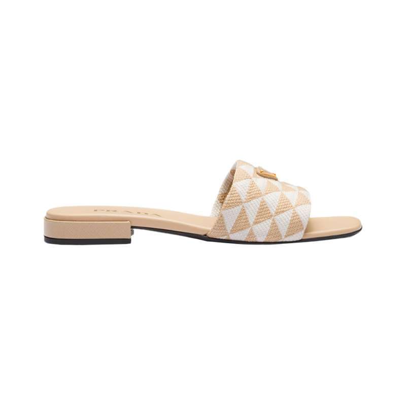 Promo Prada Embroidered Fabric Slides Nude/beige Diskon 30% Di Seller ...