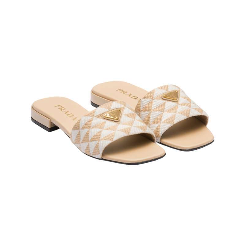 Promo Prada Embroidered Fabric Slides Nude/beige Diskon 30% Di Seller ...