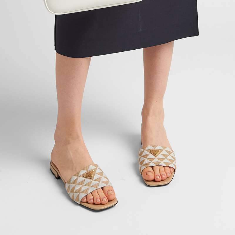 Promo Prada Embroidered Fabric Slides Nude/beige Diskon 30% Di Seller ...