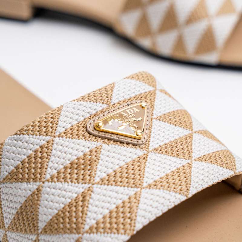 Promo Prada Embroidered Fabric Slides Nude/beige Diskon 30% Di Seller ...