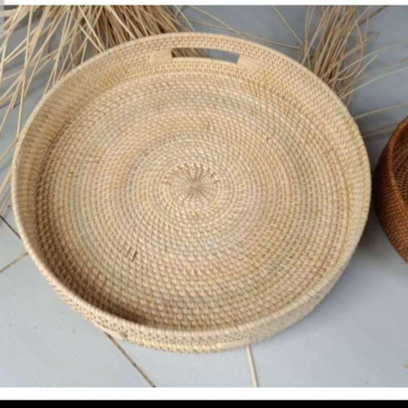 Jual Nampan Rotan Bulat Besar - Baki Rattan Tray Handmade Di Seller ...