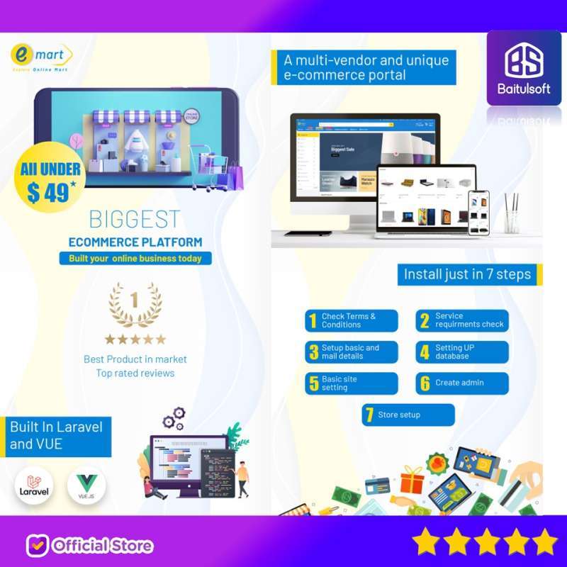 Jual Source Code Aplikasi Emart Laravel Multi Vendor Ecommerce Advanced Cms By Baitulsoft Di