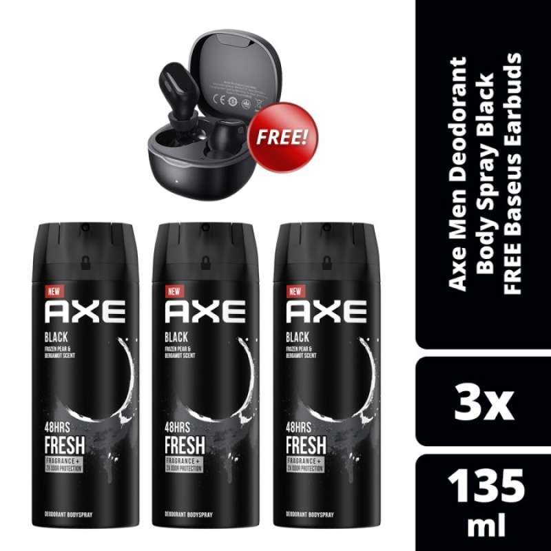 Promo Axe Men Deodorant Body Spray Black 135ML FRee Baseus Earbuds ...