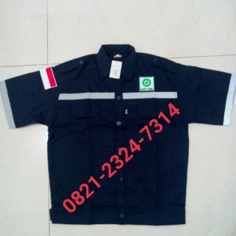 Jual Seragam kerja safety lengan pendek warna biru Dongker + logo ...
