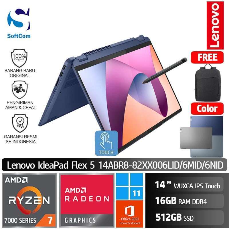 Promo Lenovo IdeaPad Flex 5 6LID 6MID 6NID Laptop 2 in 1 [Ryzen 7-7730U ...