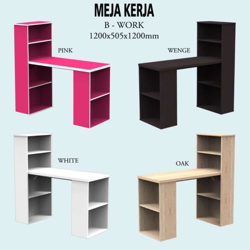 Promo Meja Kantor Plus Rak Serba Guna / Meja Belajar Plus Rak Buku Pink ...