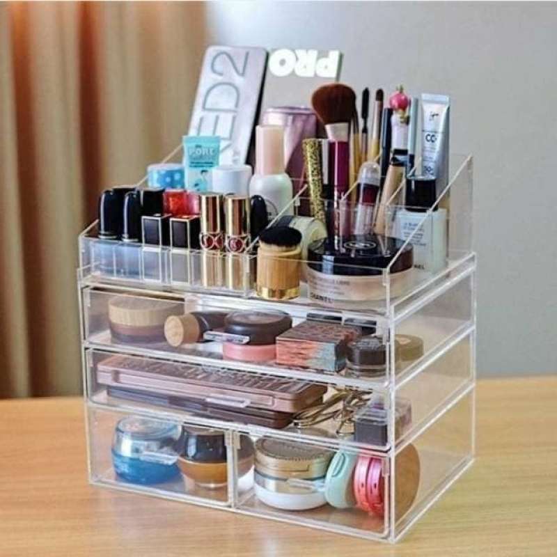 Promo Tempat Makeup Akrilik Set Tempat Makeup 4 Drawer Handmade Diskon ...