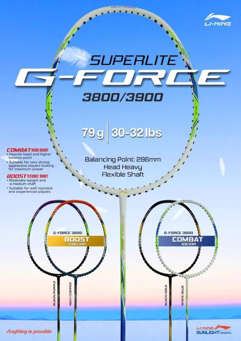 Jual Raket Badminton Lining Gforce 3800 3900 Superlite 32 Lbs ...