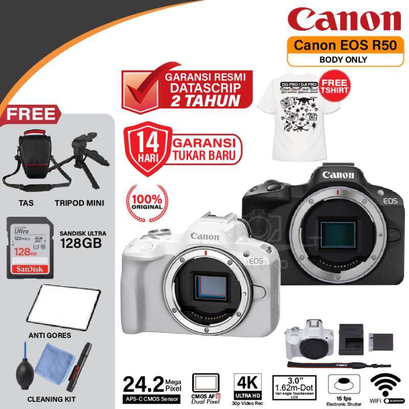Jual Canon Eos R50 Body Only Mirrorless Camera Canon Eos R 50 Garansi Resmi - Paket 32gb 18-45mm ...