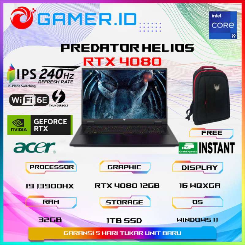 Promo Acer Predator Helios 18 Ph18 Rtx4080 I9-13900hx 32gb 1tb Ssd W11 240hz Diskon 33% Di ...