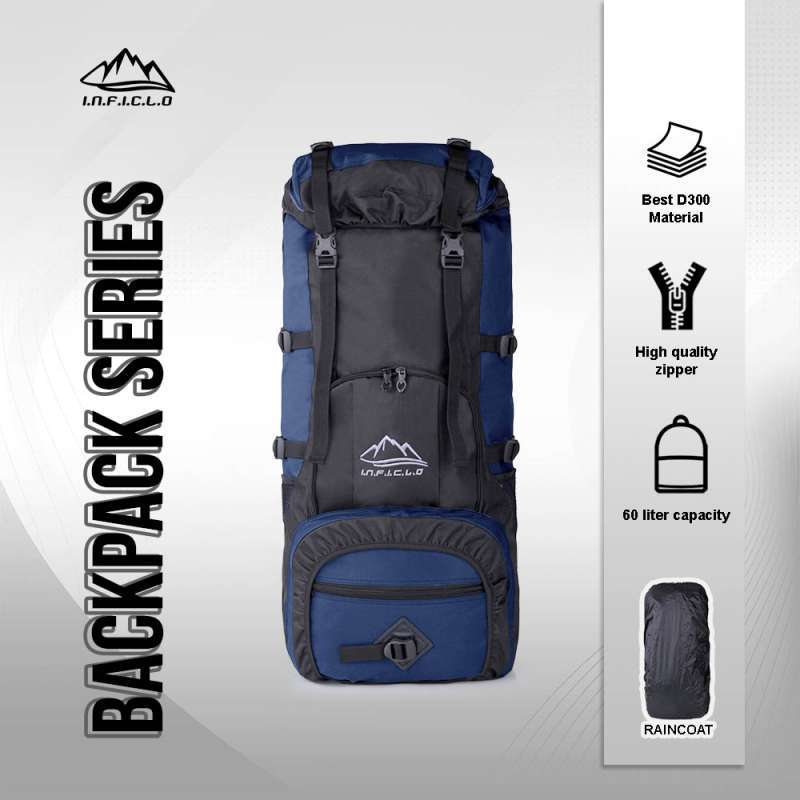 Promo Tas Hiking Mendaki Gunung Pria 60 Liter Hitam Kombinasi Bahan ...