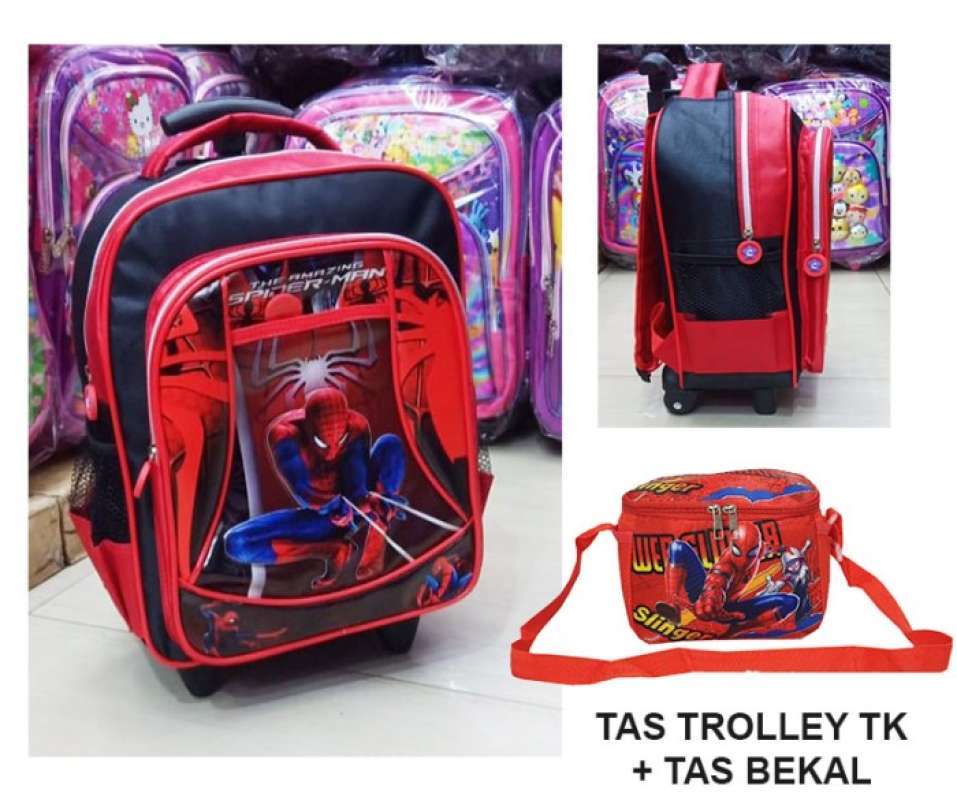Jual Tas Dorong Trolley Anak Sekolah Tk Spiderman Laba Laba + Tas Bekal Di Seller Super Hemart ...