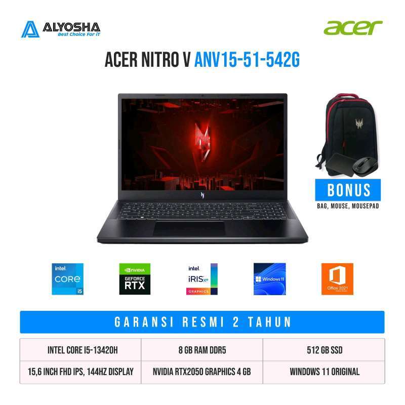 Jual Acer Nitro V Anv15-51-542g – Black [i5 13420h-8gb-ssd 512gb ...