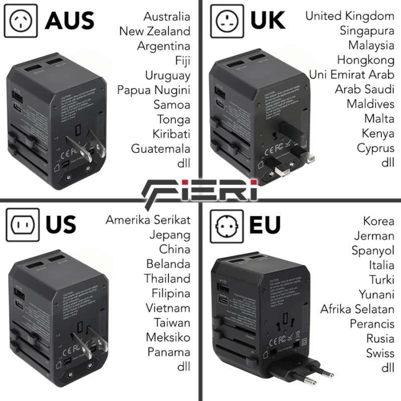 Jual Fieri World Universal Travel Adaptor Charger 45w Xi2 Type C & 3 ...