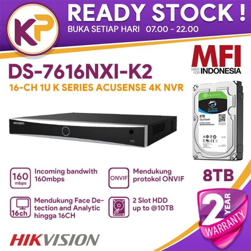 Promo New Hikvision Ds-7616Nxi-K2 16Ch 1U K Series Acusense 4K Nvr H.265 Terbaru - HDD 8TB MFI ...