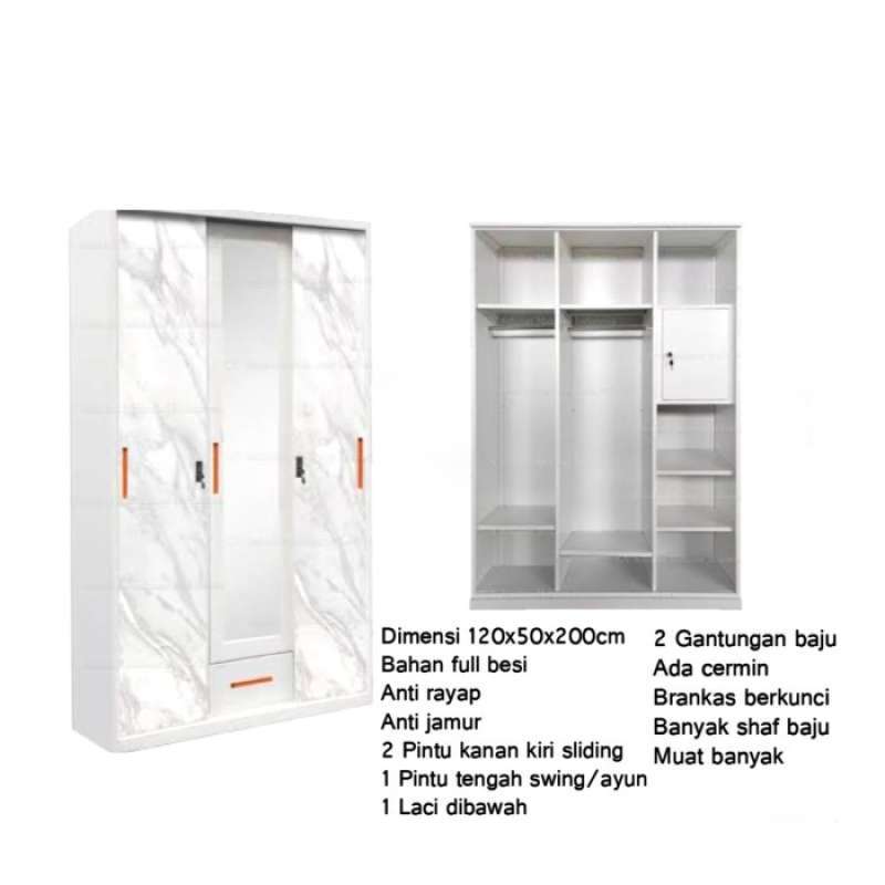 Jual Lemari Pakaian Besi 3 pintu Geser Sliding Cermin Laci Vector SLW ...