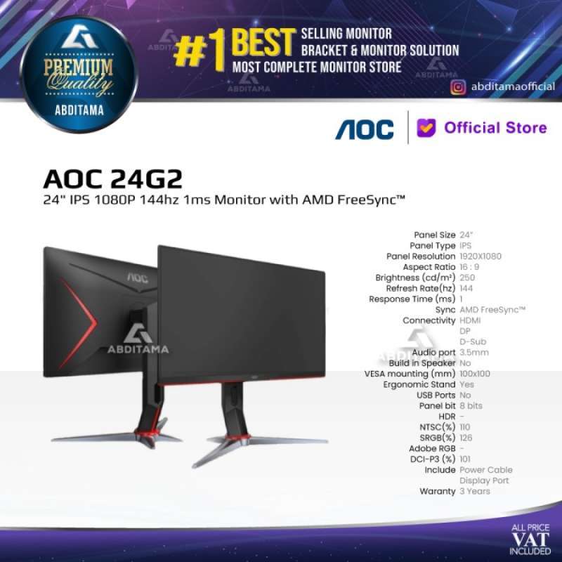 Promo Promo Monitor Led Aoc 24G2Spe 24 Ips 165Hz 1Ms 300Cdm Vga Hdmi Dp ...