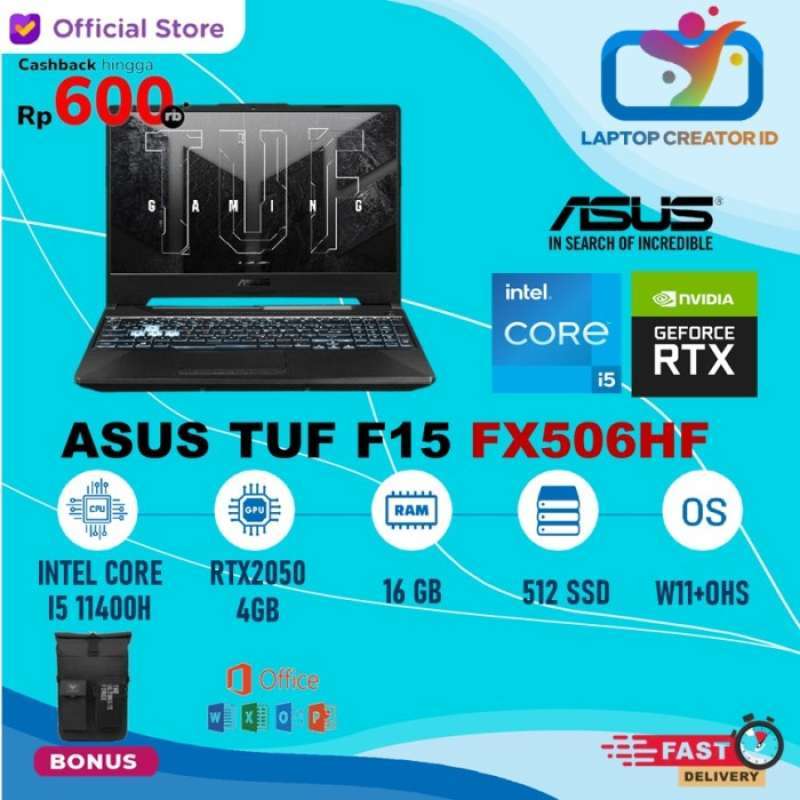 Promo Baru Asus Tuf F15 Fx506Hf I525B6To - I5 11400H Rtx2050 8Gb 512Gb W11 Sale Diskon 1% di ...