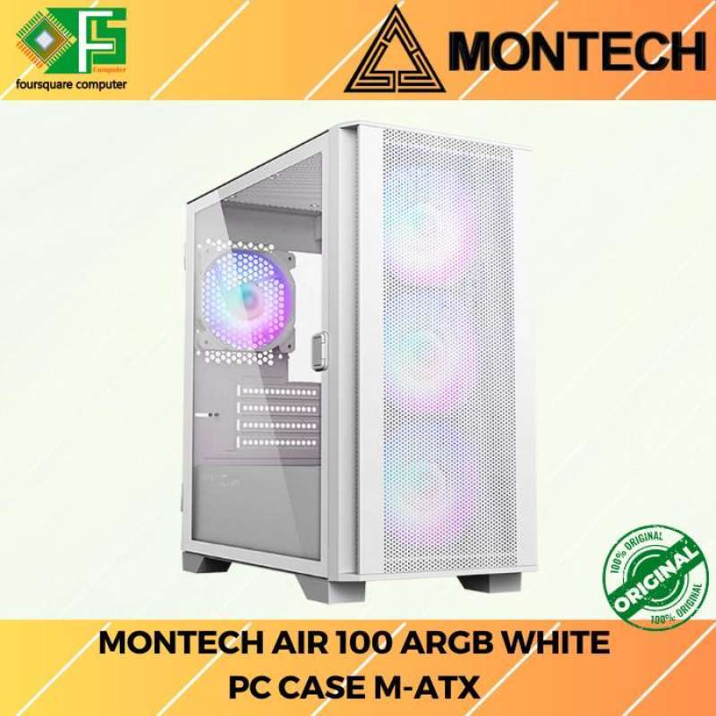 Jual PC Casing Montech AIR 100 ARGB White + 4x ARGB Fan | CPU Case M ...