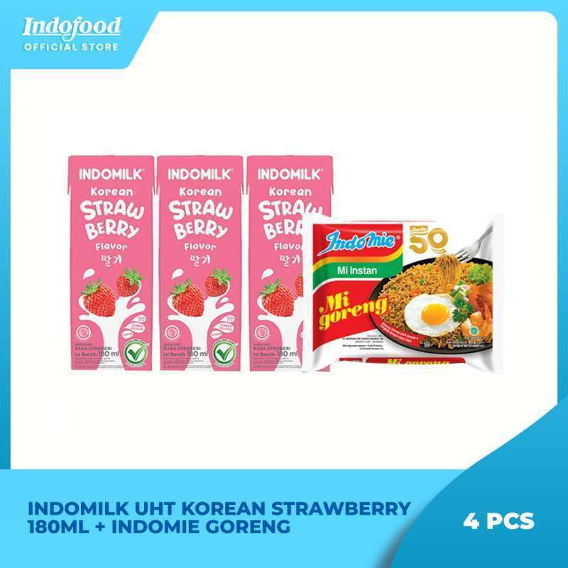 Jual 3 Pcs - Indomilk UHT Korean Strawberry 180ml + Indomie Goreng di ...