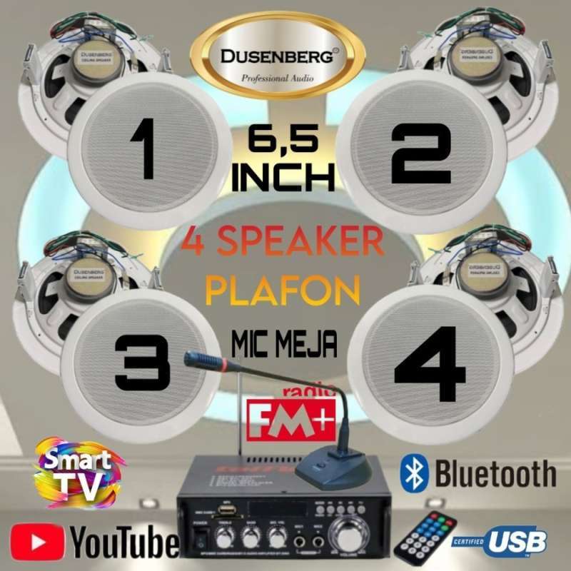 Jual Paket 4 Speaker Plafon, DUSENBERG 6,5 Inch, Ampli Bluetooth,1 Mic ...