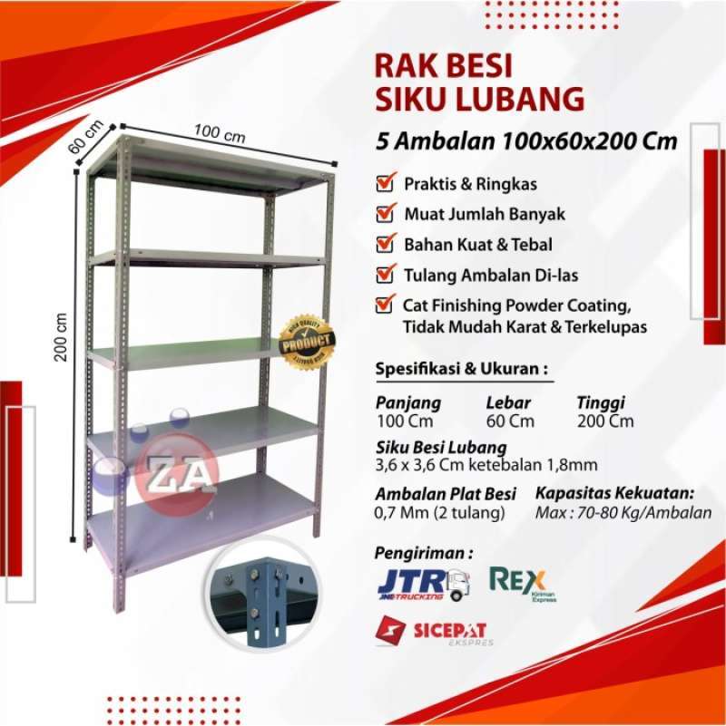 Promo Rak Besi Siku 5 Ambalan Susun Plat Minimalis Serbaguna 100 X 60 X ...