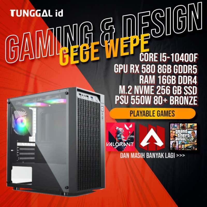 Promo Pc Rakitan | I5 10400f | Rx 580 8gb | 256 Ssd | 16gb | Gaming & Design - Fullset 22-inch 8 ...