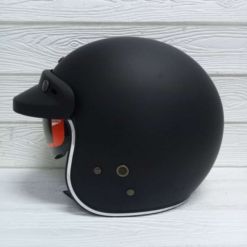 Promo HELM NJS RETRO NX-2 NX2 SOLID BLACK DOFF FREE PET BOGO INTERCOM ...