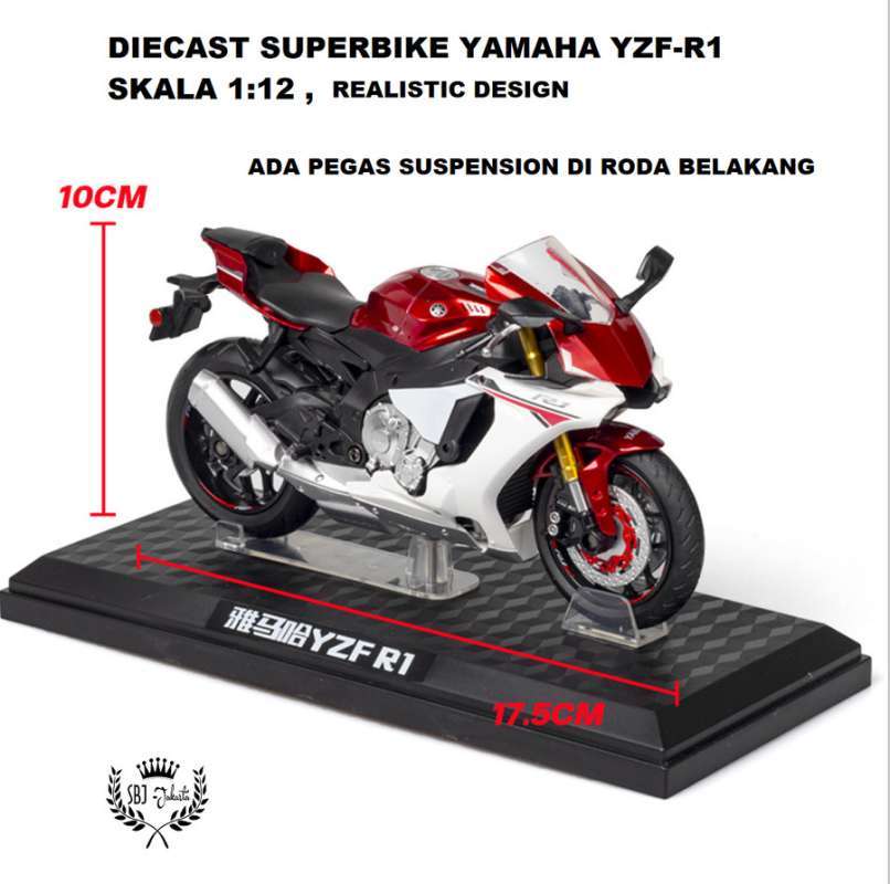 Jual Diecast Miniatur Sepeda Motor Superbike Yamaha Yzf R1 Skala 1:12 ...