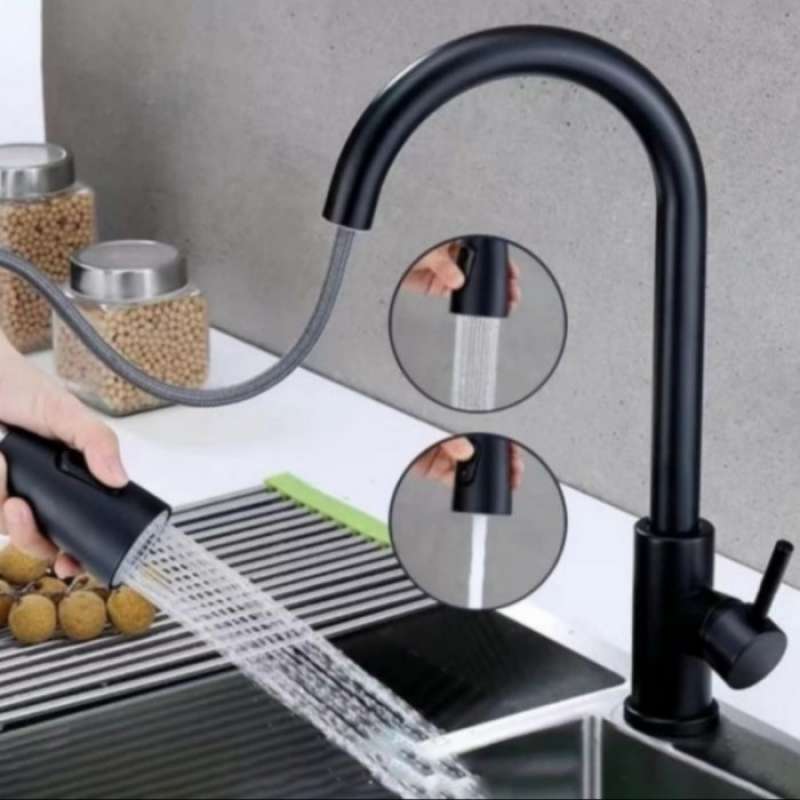 Promo Kran tarik Panas dingin Stainless hitam/ Kran cuci piring Diskon ...